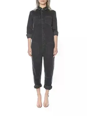 ONETEASPOON Embroidered Detail Denim Jumpsuit - Black