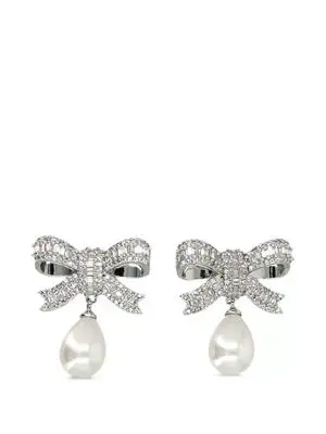 SELF-PORTRAIT Crystal Bow Motif Earrings - Silver