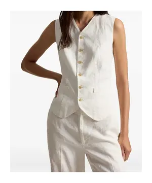 Ralph Lauren V-neck Sleeveless Vest With Button Closure - White