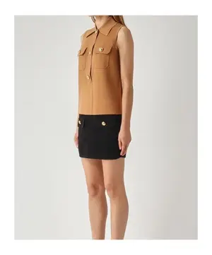 Elisabetta Franchi Sleeveless Knitted Mini Dress With Turn-down Collar