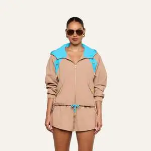 L'Agence Lark Windbreaker With Color Blocking - Light Hazelnut/capri Blue