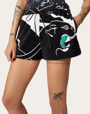 Valentino Garavani Panther Print Cotton Terry Cloth Shorts