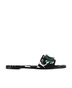 Valentino Garavani Pattern-printed Slip-on Sandals With Crystal Vlogo