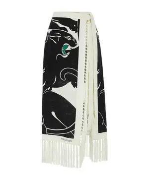 VALENTINO Valentino Printed Fringed Skirt