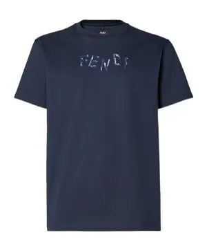 Fendi Logo Embroidered Crewneck T-shirt - Blue