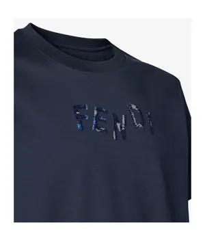 Fendi Logo Embroidered Crewneck T-shirt - Blue