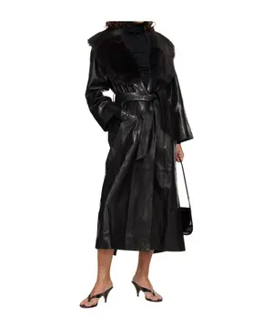 Nour Hammour Leather Coat With Detachable Fur Trim