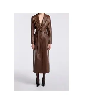 Nour Hammour Long Sleeved Leather Coat With Detachable Fur Trim - Green