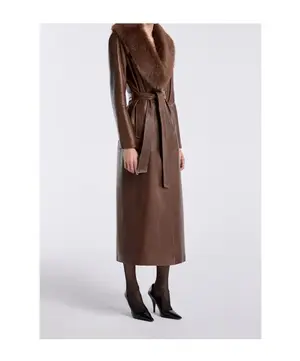 Nour Hammour Long Sleeved Leather Coat With Detachable Fur Trim - Green