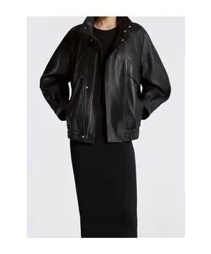 Nour Hammour Ariste Leather Jacket With High Neck And Double Closure - Black