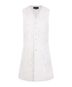 Comme Des Garçons V-neck Sleeveless Dress With Button Closure And Drawstring Detail