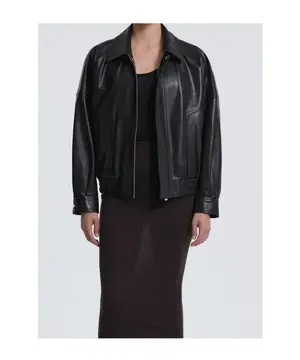 Nour Hammour Long-sleeved Leather Jacket - Black