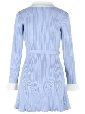 SELF-PORTRAIT Belted Ribbed Knit Mini Dress With Contrasting Collar
