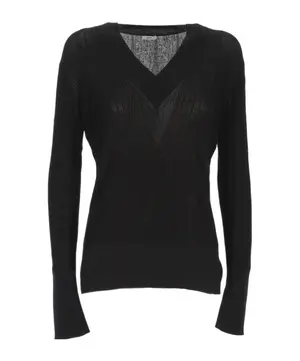 JOSEPH Ribbed-knit V-neck Long Sleeve Top
