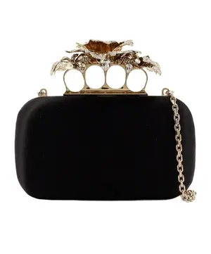 Alexander McQueen Carnation Knuckle Embellished Clutch Bag - Black
