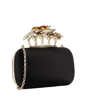 Alexander McQueen Carnation Knuckle Embellished Clutch Bag - Black