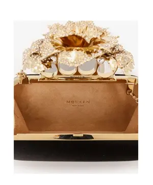 Alexander McQueen Carnation Knuckle Embellished Clutch Bag - Black