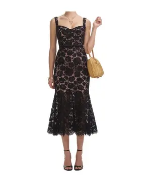 SELF-PORTRAIT Fine Lace Midi Dress With Detachable Belt