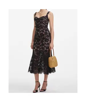 SELF-PORTRAIT Fine Lace Midi Dress With Detachable Belt