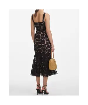 SELF-PORTRAIT Fine Lace Midi Dress With Detachable Belt