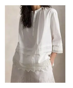 Polo Ralph Lauren Plain Wave" Embroidered Top With Lace Trim