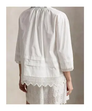 Polo Ralph Lauren Plain Wave" Embroidered Top With Lace Trim