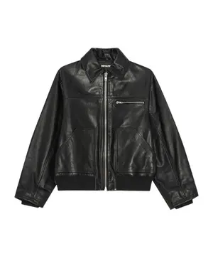 ROTATE BY BIRGER CHRISTENSEN Zip Leather Bomber Jacket
