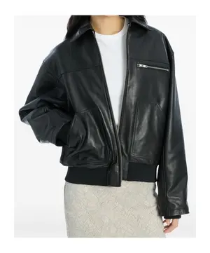 ROTATE BY BIRGER CHRISTENSEN Zip Leather Bomber Jacket