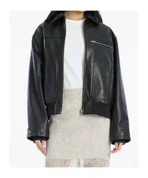 ROTATE BY BIRGER CHRISTENSEN Zip Leather Bomber Jacket