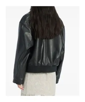 ROTATE BY BIRGER CHRISTENSEN Zip Leather Bomber Jacket
