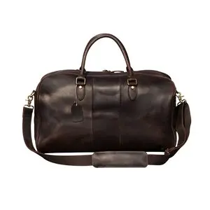 TOURI Genuine Leather Weekender Duffle Bag - Brown