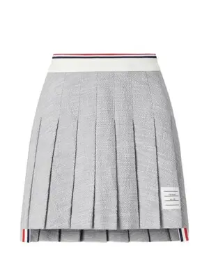 Thom Browne Pleated Mini Skirt With Rwb Stripe Detail - Grey