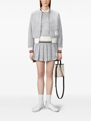 Thom Browne Pleated Mini Skirt With Rwb Stripe Detail - Grey