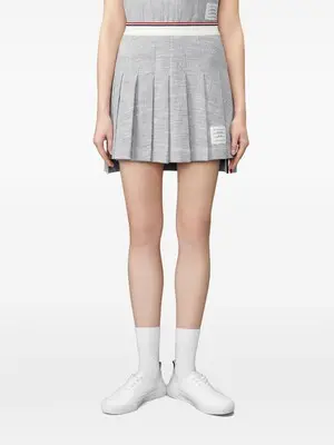 Thom Browne Pleated Mini Skirt With Rwb Stripe Detail - Grey