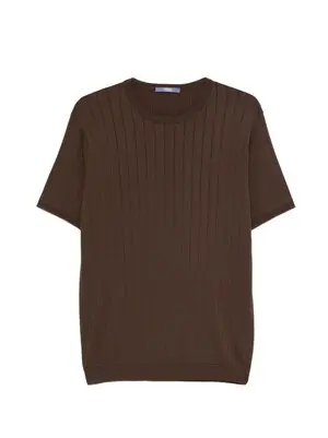 PEOPLE OF SHIBUYA Raimu Ribbed Knit Crew Neck Sweater - Brown