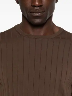 PEOPLE OF SHIBUYA Raimu Ribbed Knit Crew Neck Sweater - Brown