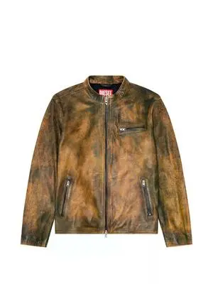 DIESEL® Oval-d Embossed Leather Jacket - Brown