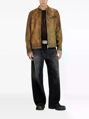 DIESEL® Oval-d Embossed Leather Jacket - Brown