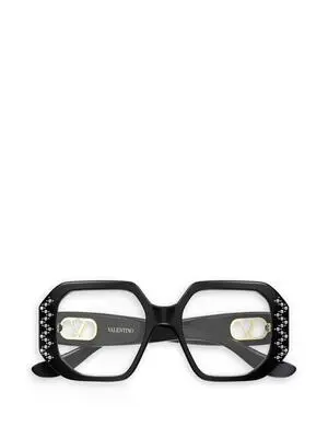 Valentino Garavani Vlogo Crystal-embellished Geometric-frame Glasses - Black