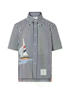 Thom Browne Sailboat-embroidered Striped Shirt