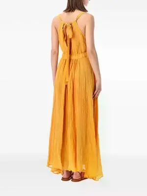 120% Lino V-neck Maxi Dress With Open Back And Front Slit