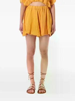 120% Lino Crinkled Finish Elasticated Waist Shorts - Orange