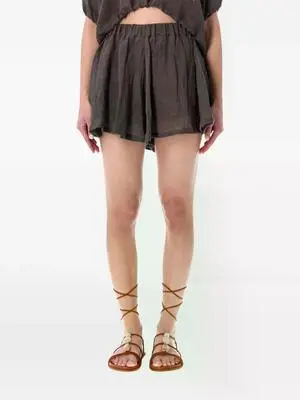 120% Lino Elasticated Waistband Shorts - Brown