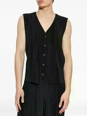 Issey Miyake Pleated V-neck Waistcoat - Black