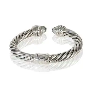 David Yurman Sterling Silver Prasiolite And Diamond Crossover Cable Bracelet