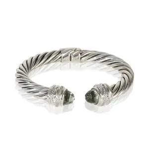 David Yurman Sterling Silver Prasiolite And Diamond Crossover Cable Bracelet