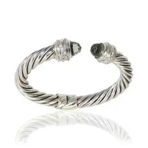 David Yurman Sterling Silver Prasiolite And Diamond Crossover Cable Bracelet