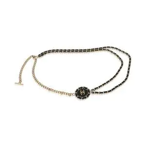 Chanel Gold-plated Leather And Chain Link Cc Necklace - Gold_plated