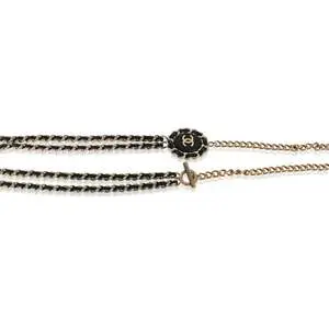 Chanel Gold-plated Leather And Chain Link Cc Necklace