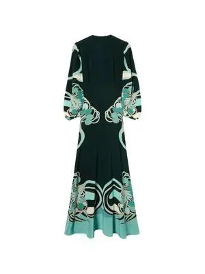 La DoubleJ Blooming Tulip Placed Dark Long Camerino Dress - Green